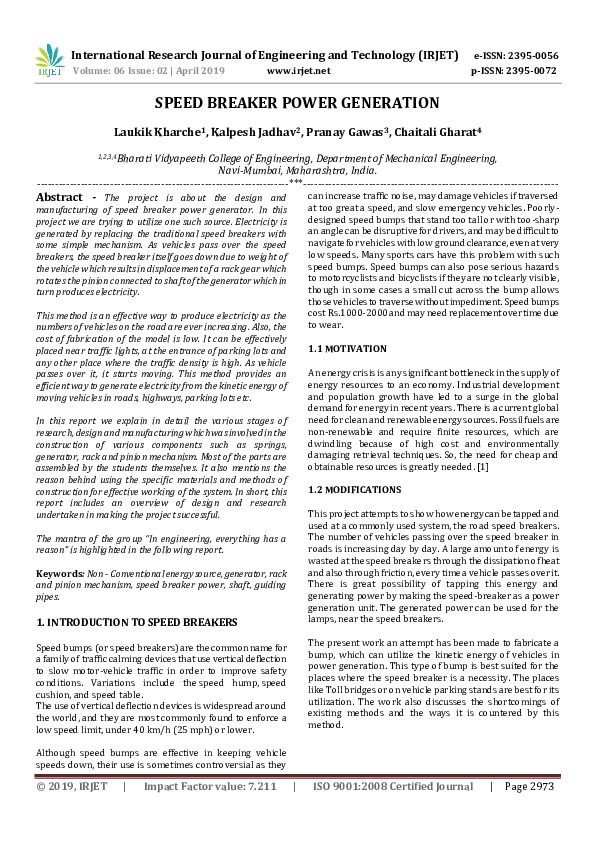 (PDF) IRJET- SPEED BREAKER POWER GENERATION