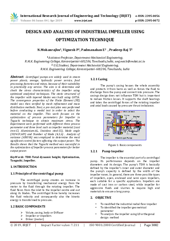 Pdf Design And Analysis Of Industrial Impeller Using Optimization Technique