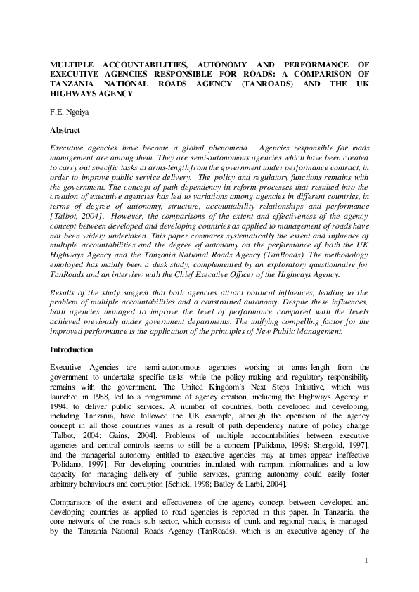 (PDF) MULTIPLE ACCOUNTABILITIES, AUTONOMY AND PERFORMANCE OF EXECUTIVE ...