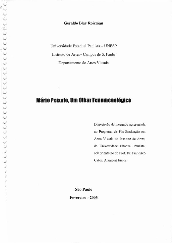 (PDF) Mario Peixoto, Um Olhar Fenomenologico