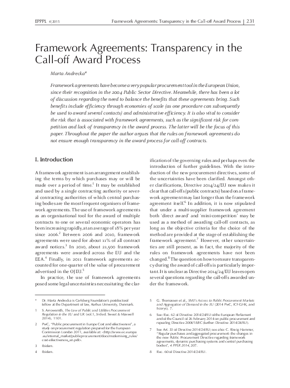 (PDF) Framework Agreements: Transparency in the Call-off Award Process