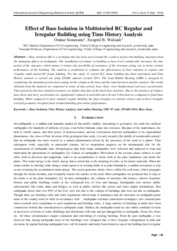 Pdf Effect Of Base Isolation In Multistoried Rc Regular And Irregular Building Using Time