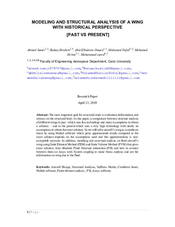 Pdf Modeling And Structural Analysis Of A Wing With Historical Perspective