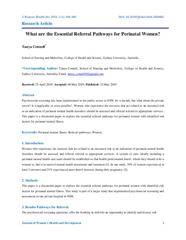 (PDF) What are the Essential Referral Pathways for Perinatal Women