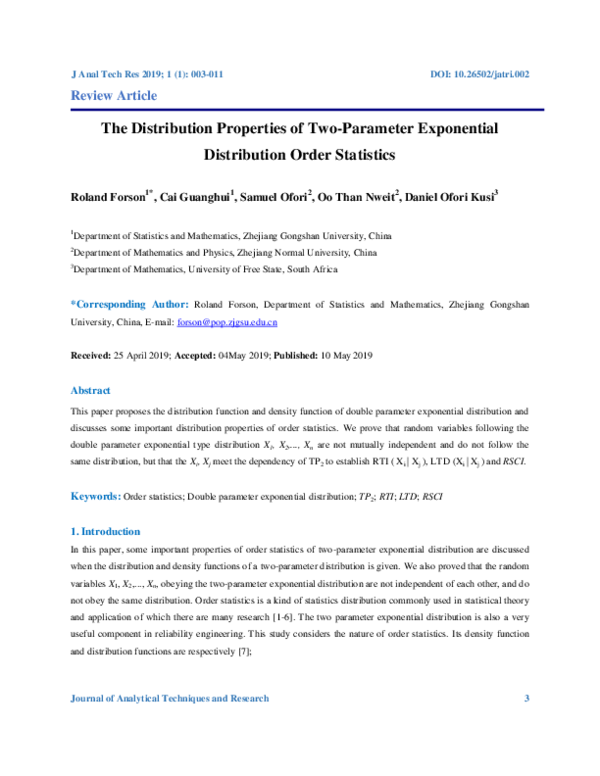 Pdf The Distribution Properties Of Two Parameter Exponential