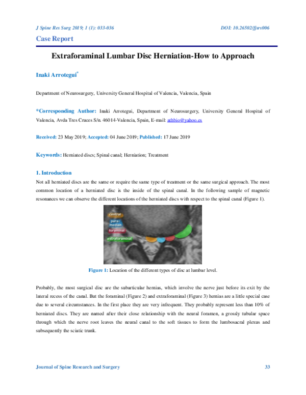 (PDF) Extraforaminal Lumbar Disc Herniation-How to Approach