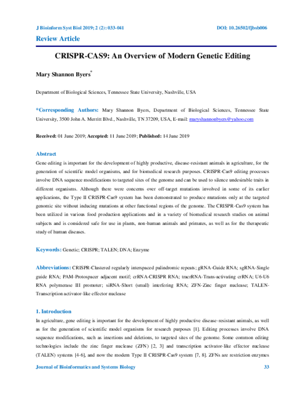 (PDF) CRISPR-CAS9: An Overview of Modern Genetic Editing