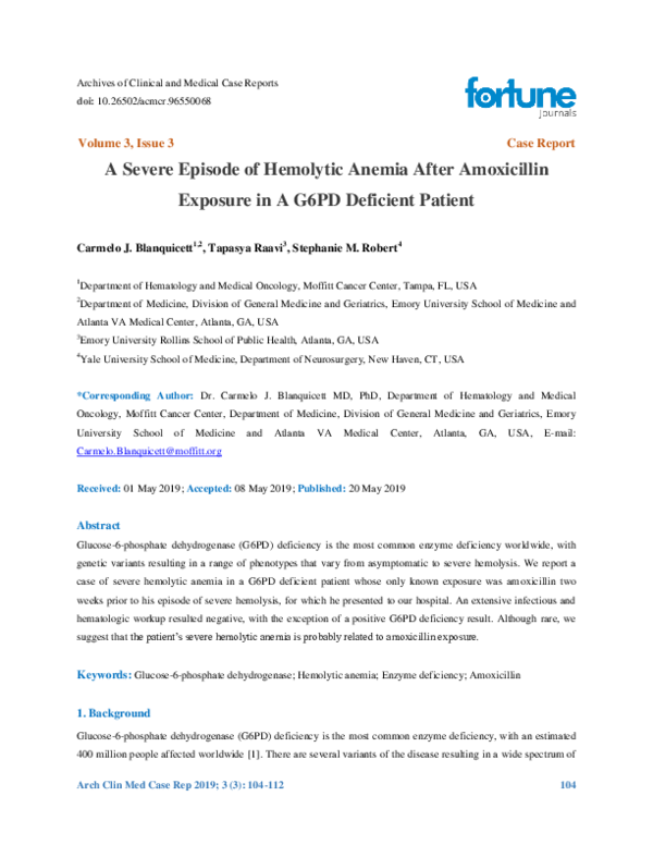 (PDF) A Severe Episode of Hemolytic Anemia After Amoxicillin Exposure ...