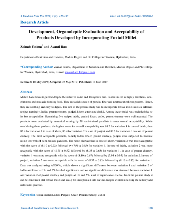 (PDF) Development, Organoleptic Evaluation and Acceptability of Products Developed by ...