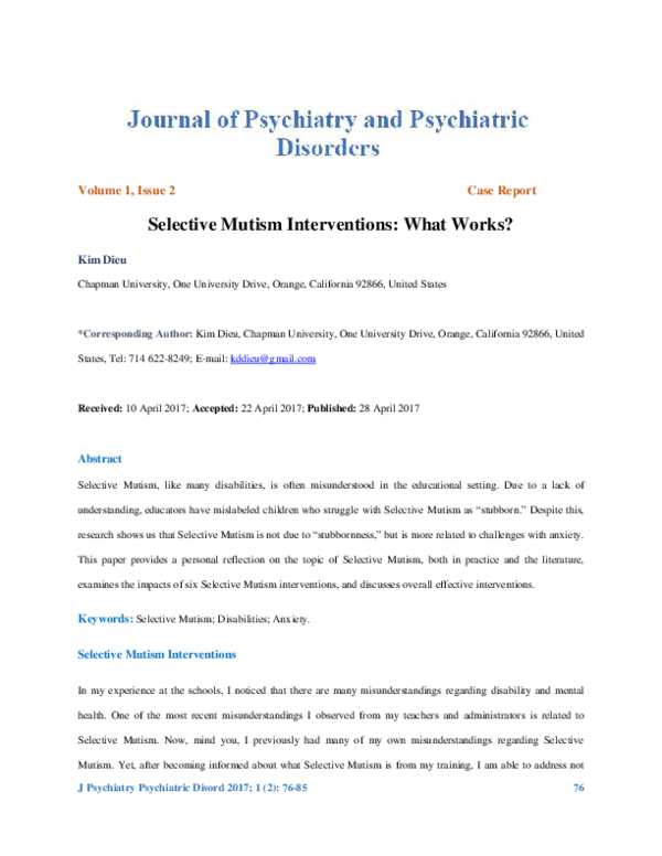 (PDF) Selective mutism interventions what works