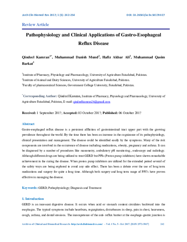 (PDF) Gastroesophageal Reflux Disease: Overview and Insights
