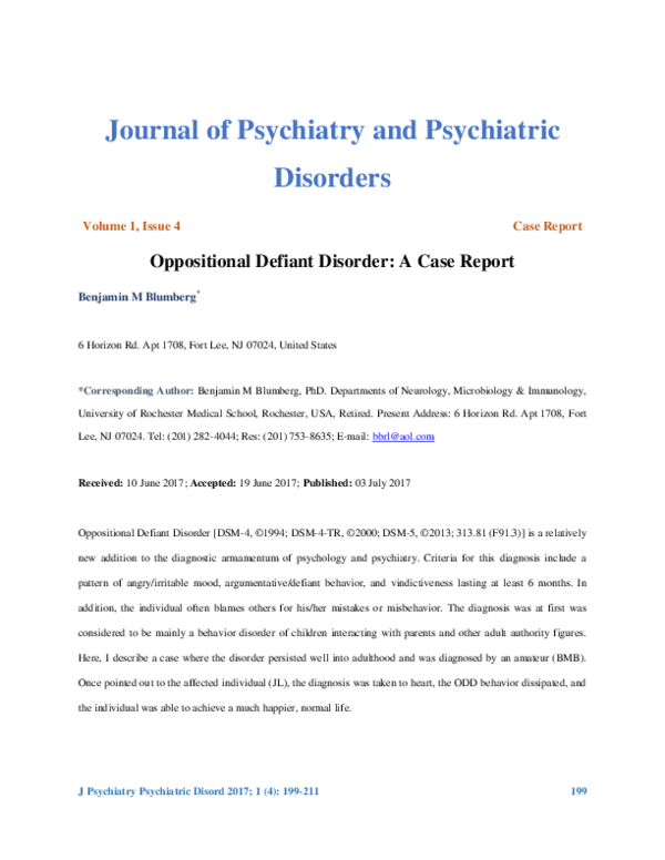 (PDF) Oppositional defiant disorder a case report