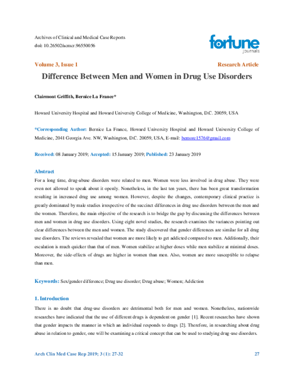 (PDF) Difference between men and women in drug use disorders