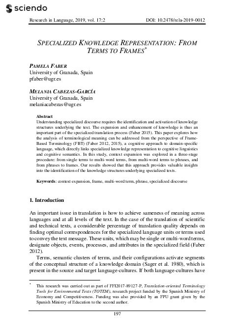 (PDF) SPECIALIZED KNOWLEDGE REPRESENTATION: FROM TERMS TO FRAMES