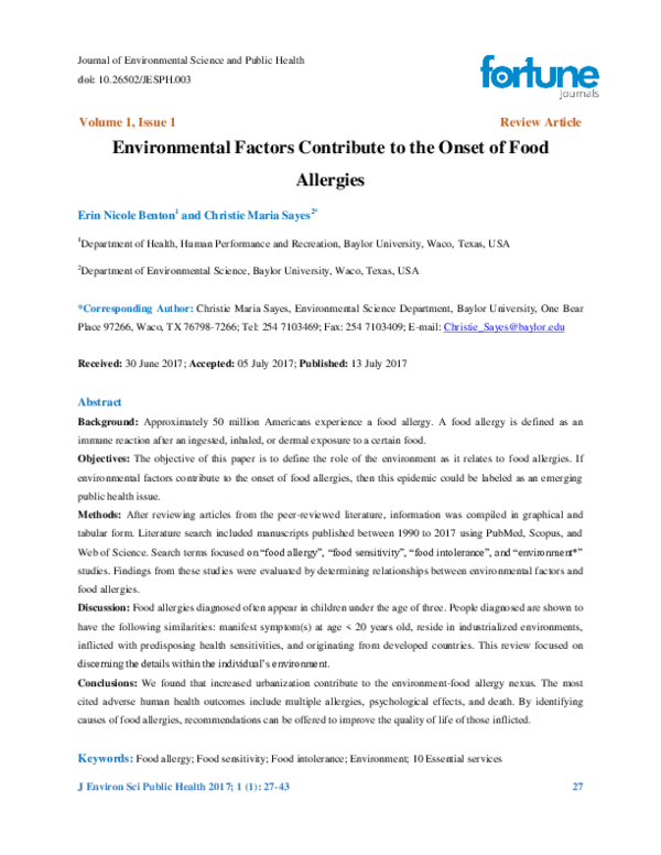 (PDF) Environmental factors contribute to the onset of food allergies