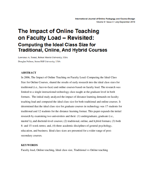 (DOC) Impact of Online Teaching on Faculty Load--Revisited: Computing ...