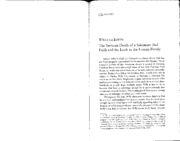 (PDF) The Sartrean Death of a Salesman: Bad Faith and the Look in the ...