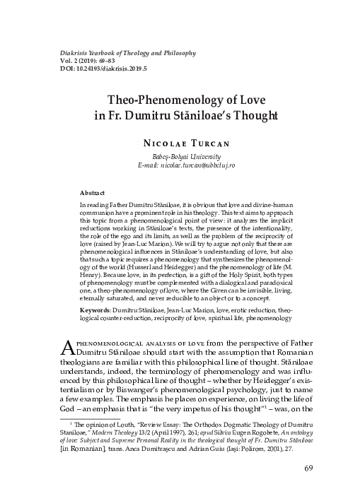 (PDF) Theo-Phenomenology of Love in Fr. Dumitru Stăniloae's Thought ...
