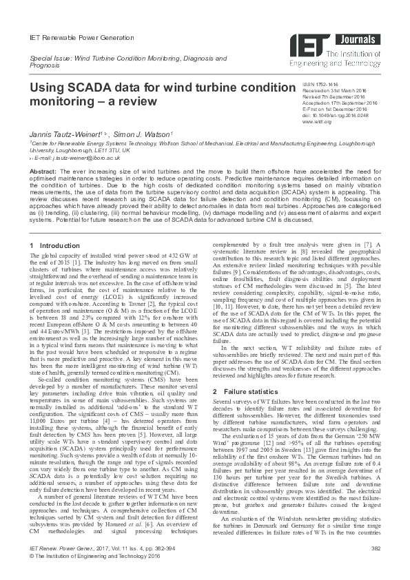 Pdf Iet Renewable Power Generation Using Scada Data For Wind Turbine