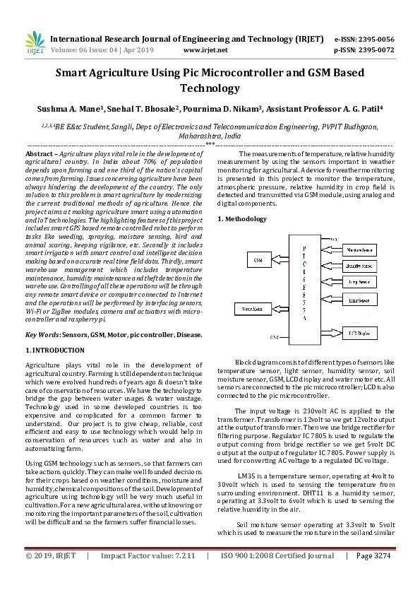 (PDF) IRJET- Smart Agriculture Using Pic Microcontroller and GSM Based ...