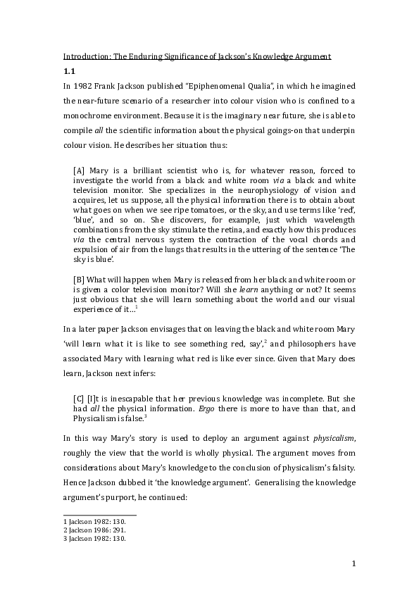 (DOC) Introduction to The Knowledge Argument (ed. Sam Coleman)