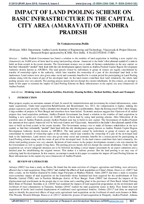 (PDF) IMPACT OF LAND POOLING SCHEME ON BASIC INFRASTRUCTURE IN THE CAPITAL CITY AREA (AMARAVATI ...