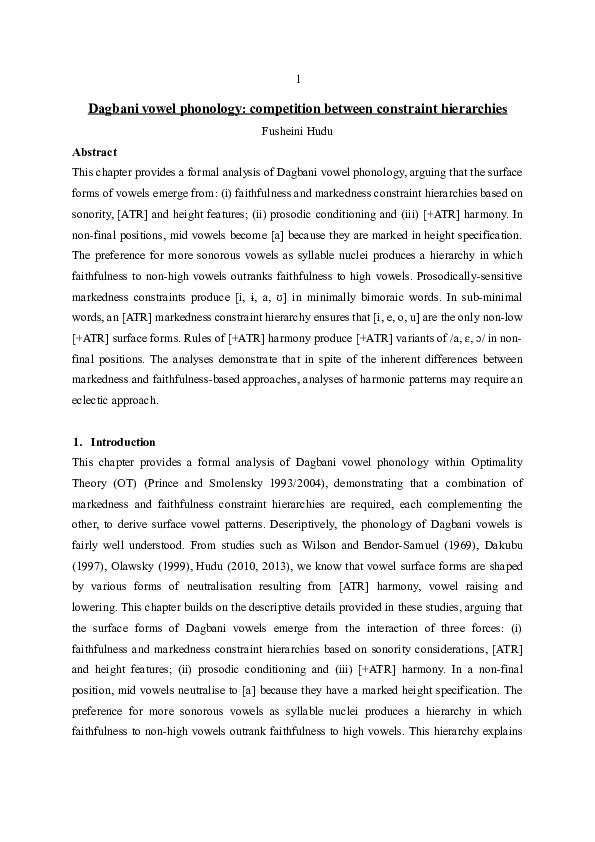 (PDF) Dagbani vowel phonology: competition between constraint hierarchies