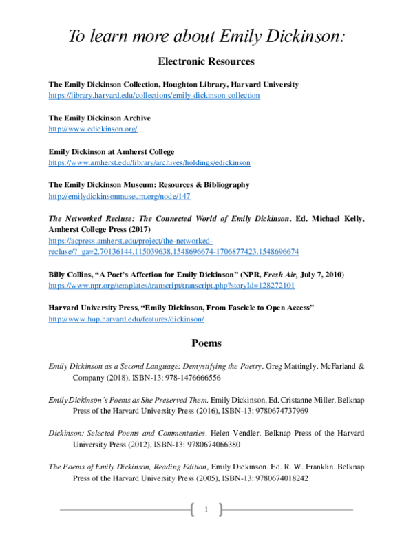 (DOC) Emily Dickinson: Selected Bilbiography