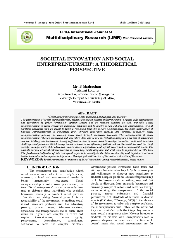 (PDF) SOCIETAL INNOVATION AND SOCIAL ENTREPRENEURSHIP: A THEORETICAL ...