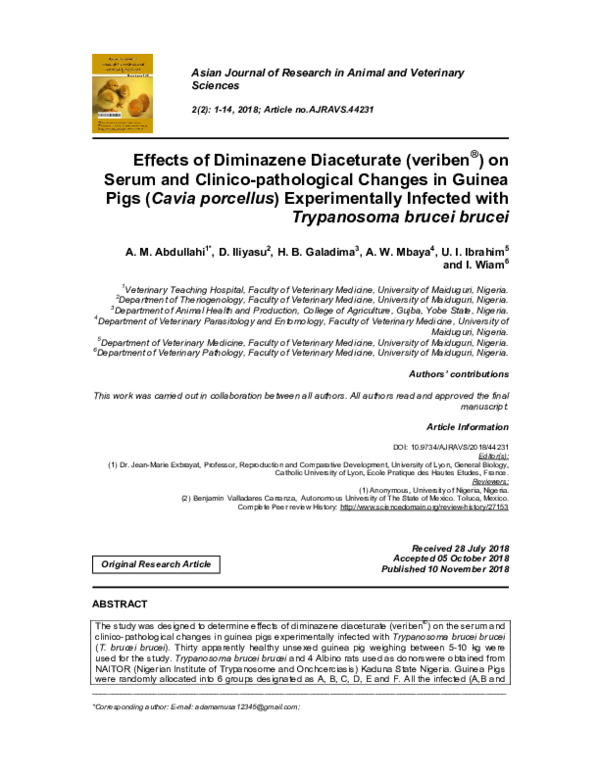 (PDF) Effects of Diminazene Diaceturate (veriben ® ) on Serum and ...