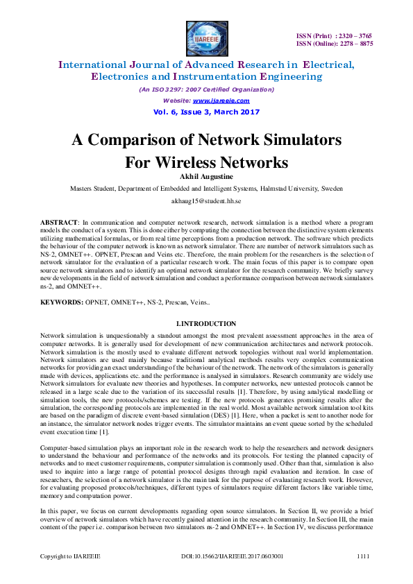 (DOC) A Comparison of Network Simulators for Wireless Networks.