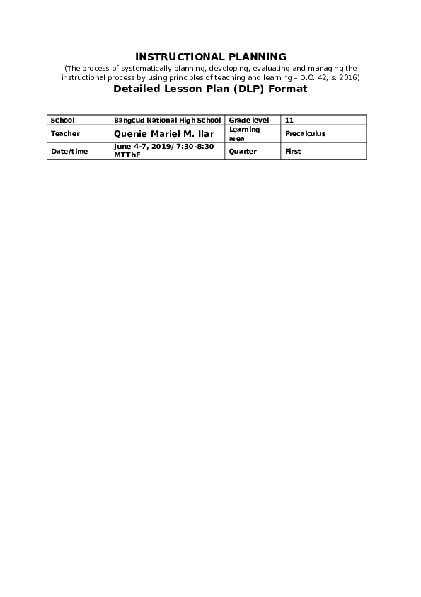 (DOC) Pre-Calculus Lesson Plan