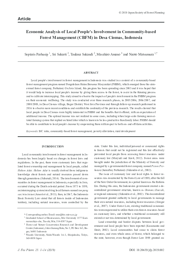 (PDF) Article Economic Analysis of Local People's Involvement in ...