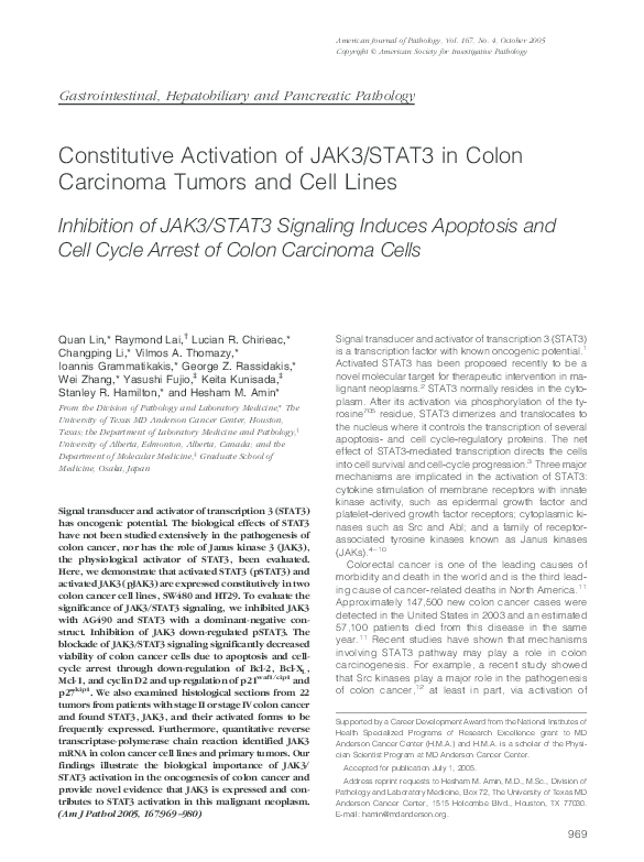 (PDF) Constitutive Activation of JAK3/STAT3 in Colon Carcinoma Tumors ...