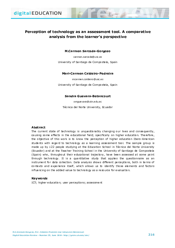 (PDF) Perception of technology as an assessment tool