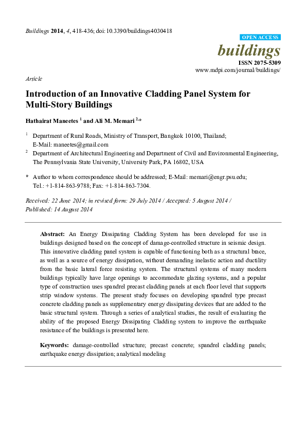 (PDF) Introduction of an Innovative Cladding Panel System for Multi ...