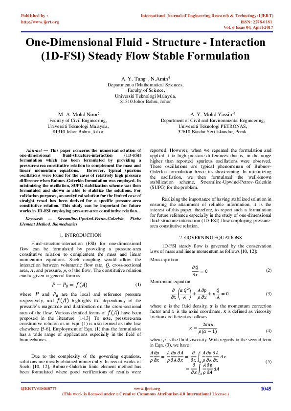 (PDF) IJERT-One-Dimensional Fluid - Structure - Interaction (1D-FSI) Steady Flow Stable ...