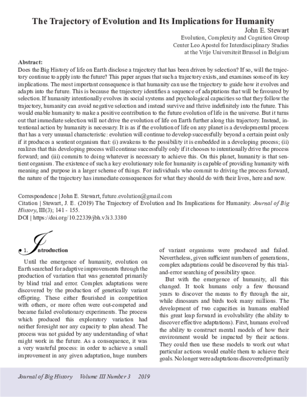 (PDF) The Trajectory of Evolution and Its Implications for Humanity