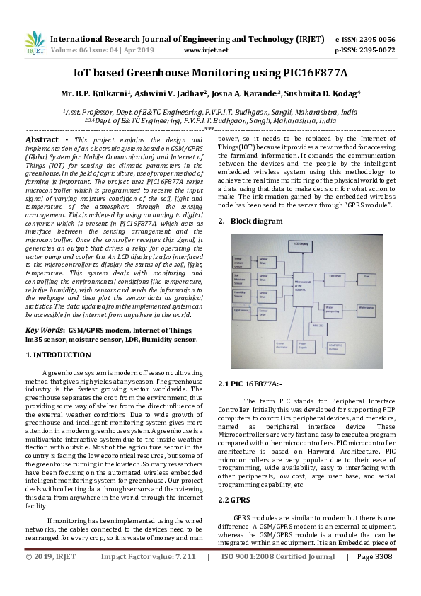 Pdf Irjet Iot Based Greenhouse Monitoring Using Pic16f877a Irjet