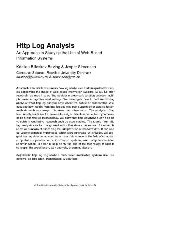 (PDF) Http Log Analysis An Approach to Studying the Use of Web-Based Information Systems