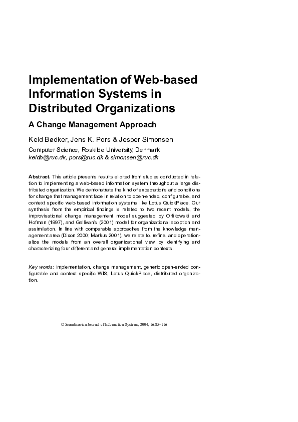 (PDF) Implementation of Web-based Information Systems in Distributed Organizations A Change ...