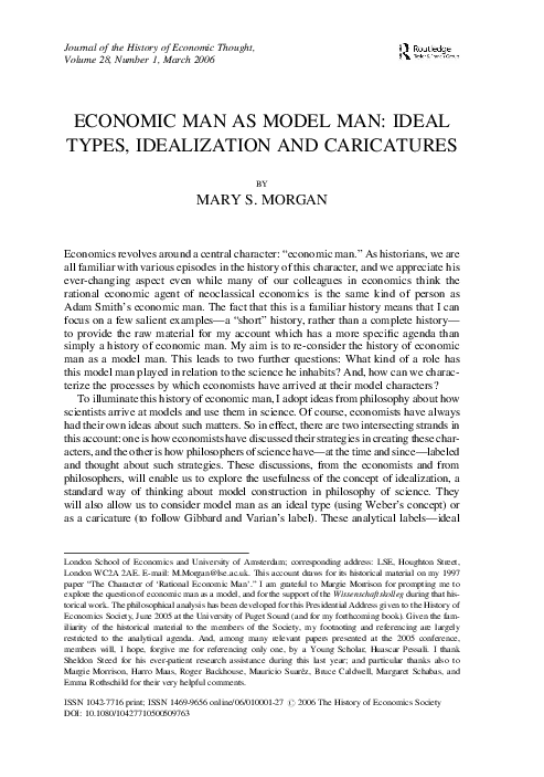 (PDF) ECONOMIC MAN AS MODEL MAN: IDEAL TYPES, IDEALIZATION AND CARICATURES