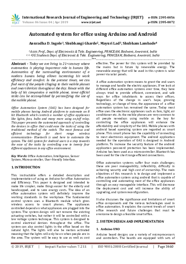 (PDF) Automated system for office using Arduino and Android