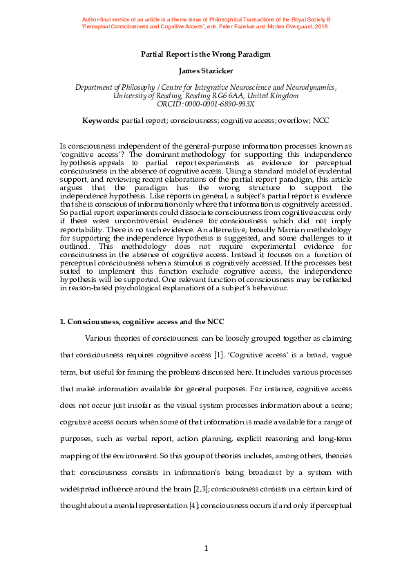 (PDF) Partial Report is the Wrong Paradigm