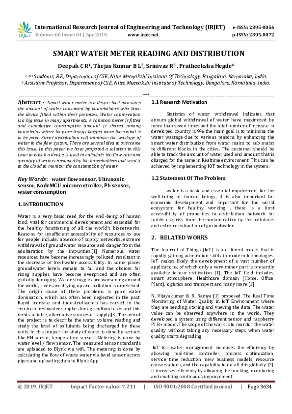 (PDF) IRJET- SMART WATER METER READING AND DISTRIBUTION