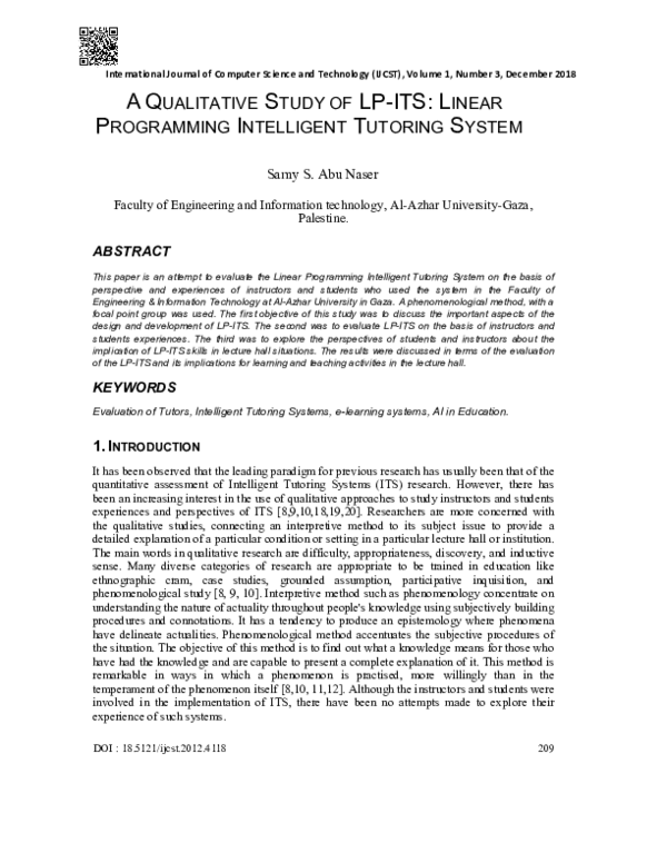 (PDF) A QUALITATIVE STUDY OF LP-ITS: LINEAR PROGRAMMING INTELLIGENT ...