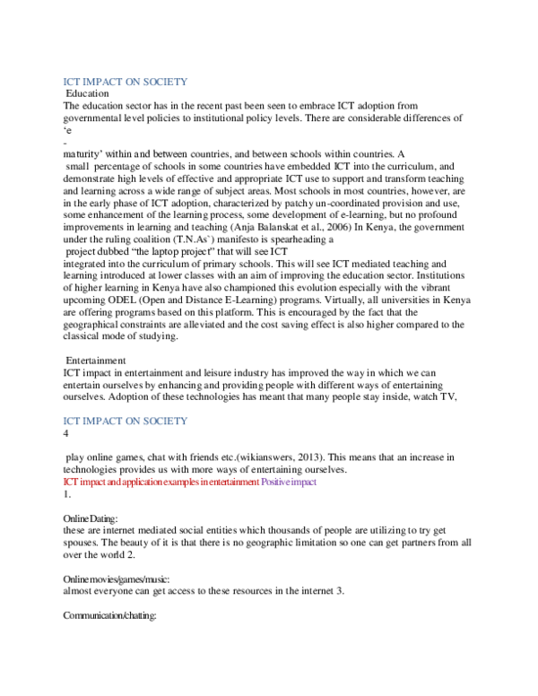 (DOC) ICT IMPACT ON SOCIETY