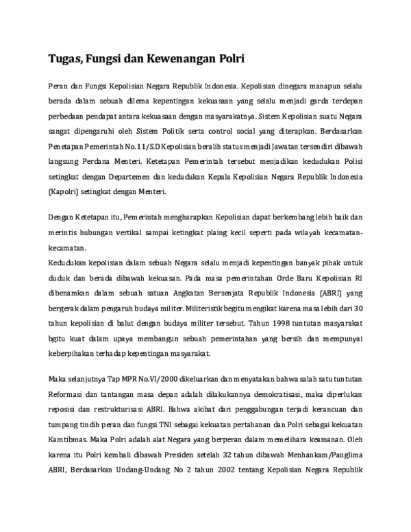 (PDF) Tugas, Fungsi dan Kewenangan Polri