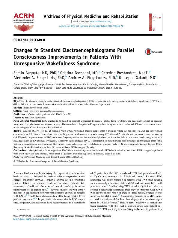 (PDF) Changes in Standard Electroencephalograms Parallel Consciousness ...