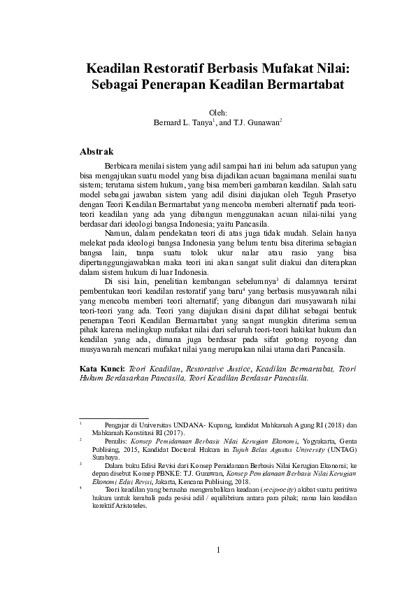 (DOC) Keadilan Restoratif Berbasis Mufakat Nilai: Sebagai Penerapan Keadilan Bermartabat